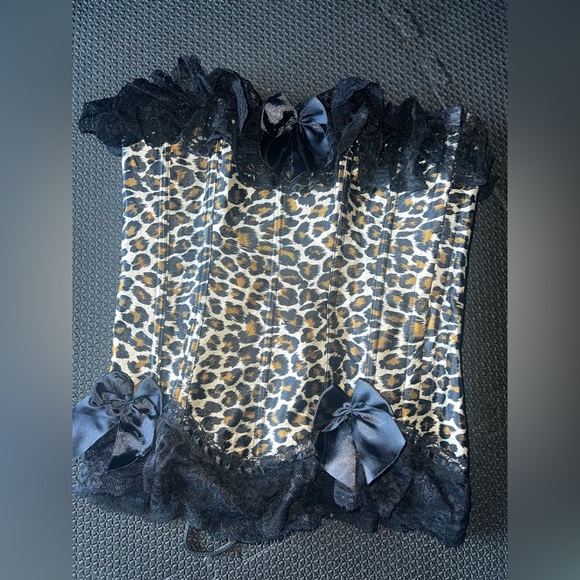 Intimates & Sleepwear | Animal Print Lace Up Corset With Lace Detail ...